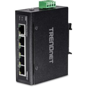 trendnet 5-port industrial unmanaged fast ethernet din-rail switch, 5 x fast ethernet ports, ip30, operating temperature range of -40° – 75°c (-40° – 167°f), lifetime protection, black, ti-e50