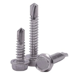 #14 x 3/4" (50 pcs) hex washer head self drilling screws, 410 stainless steel metal sheet tek screws, self tapping point, no pre-drilled hole needs