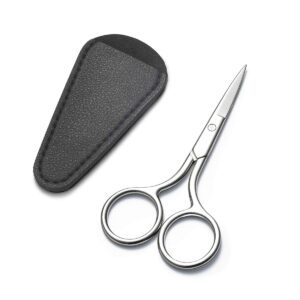 hitopty small facial hair scissors, straight tip grooming scissors for eyebrows, beard, ear, nose, moustache trimming snips beauty kit with pu case 3.5inch stainless steel