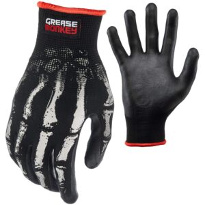 grease monkey bone series foam nitrile mechanic gloves with grip, work gloves and all purpose gloves, bones, medium