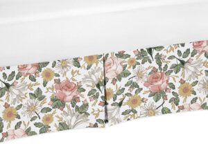 sweet jojo designs vintage floral boho girl pleated baby nursery crib bed skirt dust ruffle - blush pink, yellow, green and white shabby chic rose flower farmhouse