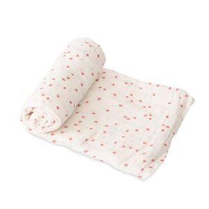 red rover kids cotton muslin swaddle - 47”x 47”- 100% cotton – machine washable – softer with every wash – playful designs -soft, breathable & lightweight – unisex (cherry petals)