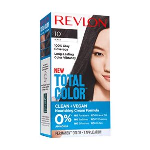 revlon permanent hair color, permanent hair dye, total color with 100% gray coverage, clean & vegan, 10 black, 10.2 oz