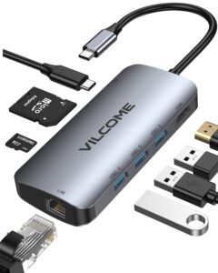 vilcome usb c hub adapter, 8-in-1 usb c adapter,with 4k usb c to hdmi,sd/tf card reader and ethernet,3 usb 3.0 ports,87w power delivery,for macbook pro, ipad pro 2019/2018, pixelbook, xps, and more