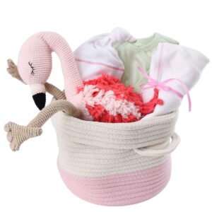 organic baby gift basket for girls - flamingo themed pink and green gifts