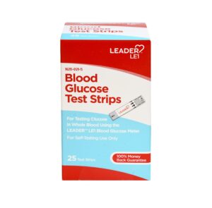 leader blood glucose test strips for diabetes, no-coding, fast accurate results, compatible with leader blood sugar monitor only, 25 strips, pack of 1