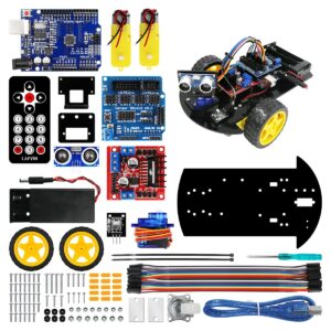 lafvin smart robot car 2wd chassis kit with ultrasonic module r3 board,remote compatible with arduino ide diy kit