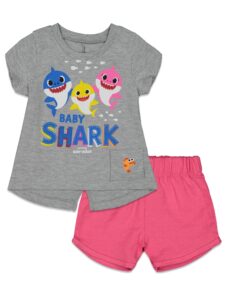 pinkfong baby shark toddler girls t-shirt and shorts outfit set gray/pink 2t