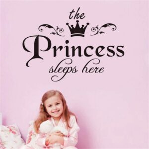 qisheng the princess sleeps here wall decal vinyl sticker for kids baby girls bedroom decoration nursery home decor mural design (the princess sleeps here, 40cm x 30cm(15.7"x11.8"）)