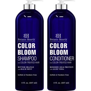 botanic hearth shampoo and conditioner for color treated hair - with special blend of conditioning, smoothing and color enhancing ingredients - paraben and sulfate free set - 8 fl oz each