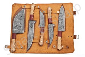 custom handmade damascus chef knives set/kitchen knives 5 pieces set ss-17210 and 17211 poplar wood (poplar wood)