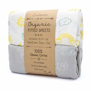 luvberries 100% organic cotton crib sheets (set of 2) for the baby bjorn travel crib, baby and toddler, fitted crib sheets, for boys & girls (day and night)