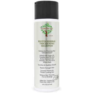 mountain top biotin herbal thickening shampoo (8oz / 273ml) with argan oil, pumpkin seed oil, red korean seaweed, saw palmetto, tea tree oil & willow bark, sulfate free, all hair types, men and women