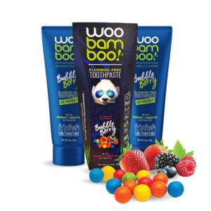 woobamboo! toothpaste bundle: 3 bubble berry - naturally derived, fluoride free, vegan, gluten free