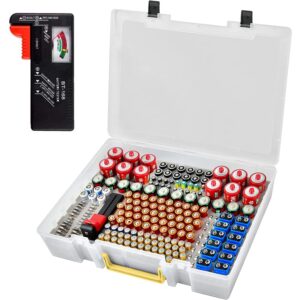 battery organizer storage holder- batteries case containers box with tester checker bt-168. garage organization holds 225 batteries aa aaa c d cell 9v 3v lithium lr44 cr2 cr1632 cr2032 (blue)