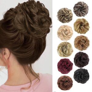 morica 1pcs messy hair bun hair scrunchies extension curly wavy messy bun hair synthetic chignon hairpieces for women(1-8#(medium chestnut brown))