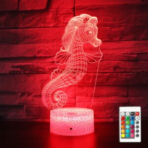 hguangs gift ideas bedside lamp 16 colors desk table night light for sea horse kids boy girl party supplies birthday valentine's day kids lover (seahorse shape)