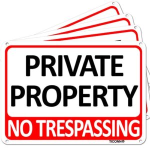 ticonn 4-pack private property sign, no trespassing aluminum warning sign, 7’’x10’’ for security alert, reflective, uv protected & waterproof