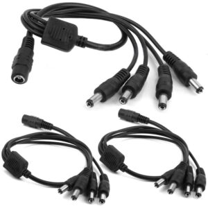 exgoofit 3-pack dc 1 female to 4 male way output power splitter cable y adapter for cctv security cameras and led strip lights