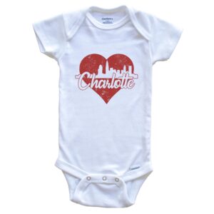 retro charlotte north carolina skyline red heart one piece baby bodysuit, 0-3 months white