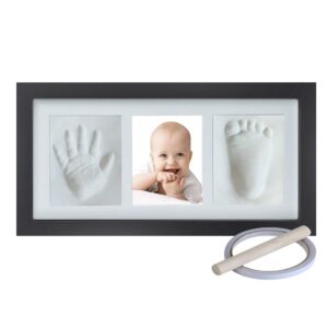 nuaele baby hand and footprint kit, baby girl gifts, baby boy gifts, wall mount & desktop mount decor shower picture frames gift for newborns - roller, mounting hardware and instructions - black