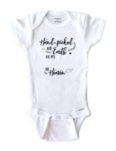 hello handmade memorial baby bodysuit pregnancy reveal hand-picked for earth by my name in heaven (3-6 months, custom)