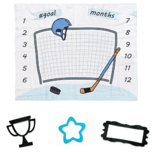 bok baby monthly milestone blanket for newborn boys and girls - perfect weekly - monthly - yearly blanket 40" x 50" – sport hockey printed theme