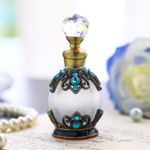 yu feng decorative crystal perfume bottle empty refillable rhinestones jeweled vintage glass perfume vial scent bottles for ladies girls(15ml)