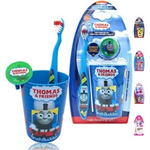 thomas premium soft bristle toothbrush set - manual toothbrush, cover cap, rinsing cup for kids girls boys children, perfect for birthday gifts goodies favor