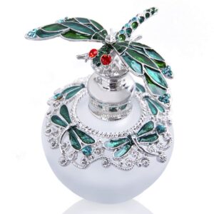 yu feng 40ml fancy empty crystal perfume bottle with green dragonfly stopper rhinestones bejewelled refillable glass bottle containers