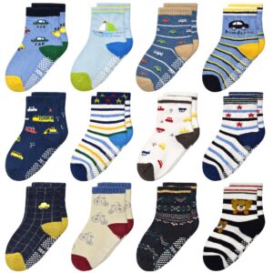 tphon non slip kids toddler socks with gripper 12 pairs anti skid boys girls socks for baby socks for 1-3 year children