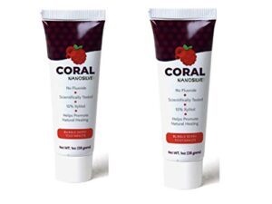 coral nano silver bubble berry travel size xylitol toothpaste fluoride and sls free naturally whitens teeth 1 ounce (2 pack)