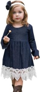 itkidboy toddler baby girl clothes long sleeve dress ruffle denim skirt lace hem princess party dress outfits set 2-3t blue