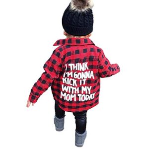 toddler baby girl toddler baby girl boys kids letters print long sleeve shirt button plaid top jean jacket coat outwear (red buffalo plaid jacket,2-3t)