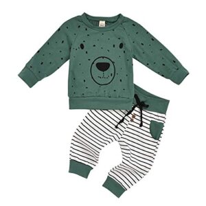 boutikome toddler baby boys outfits infant long sleeve shirts pants sets 0-4 years kids fall winter sweathirt pants clothes (green,12-18 m(size:90))