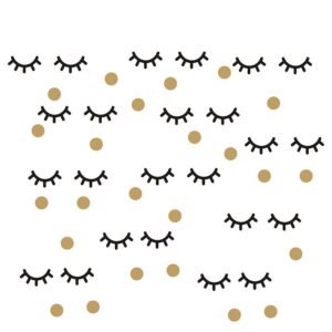 juekui wall decor sticker 96pcs lovely sleepy eye eyelashes with 100pcs pink dots vinyl deccal for kids bedroom makeup art ws22 (black+gold)