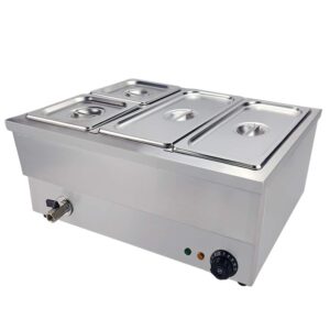 dulong commercial bain marie buffet food warmer electric food soup warmer stove steam table stainless steel container temperature control for catering restaurants use 1350w(1/3gnx2+1/6gnx2)