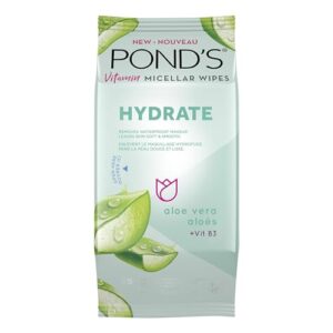 pond's vitamin micellar wipes for dry skin hydrate aloe vera removes waterproof makeup 25 wipes