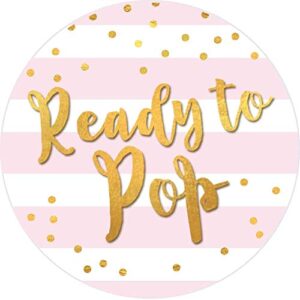 stripe ready to pop stickers, faux metallic gold, 2 inches round - 40 stickers, ready to pop baby stickers for popcorn baby shower, baby shower party favors for boy or girl - (pink)