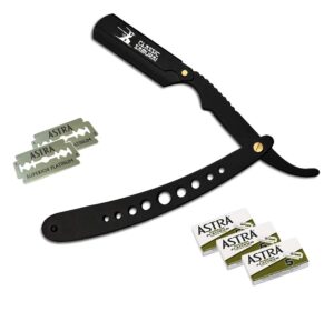 new ergonomic design stainless steel professional folding straight edge barber razor shavette manual shaver with 15 astra double edge razor blades