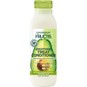 garnier fructis smoothing treat conditioner, 98 percent naturally derived ingredients, avocado, nourish and smooth for frizzy hair, 11.8 fl oz