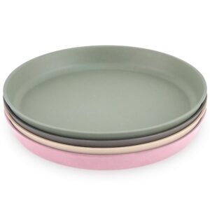 weesprout bamboo plates, set of 4, kid-sized bamboo kids plates, dishwasher safe bamboo plates for kids (pink, green, gray, & beige)