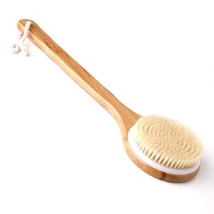 ithyes body brush dry brushing back scrubber shower bath brush bamboo wood long handle natural bristles exfoliating massage improve blood circulation cellulite