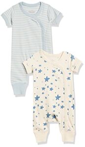 moon and back by hanna andersson unisex babies' romper pants, pack of 2, light blue, 0-3 months