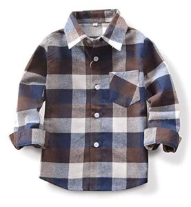 kids little boys girls baby red plaid flannel long sleeve button down flannel shirt plaid tops girl boy clothes (18-24 months, coffee)