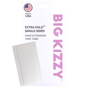 single sided tape for hair extensions by big kizzy (72 tabs) - extra hold - easy install & removal replacement tape for thin, fine hair, 4cm x .8cm tape for extensions, professional extension tape