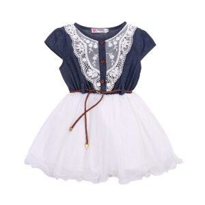 toddler kids baby girls princess dress sleeveless lace denim top stitching tulle tutu skirts clothes (3-4 years, white)