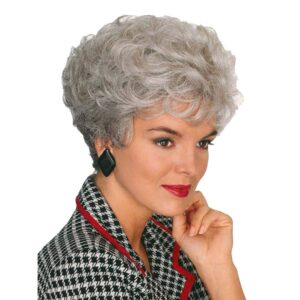 gnimegil short grey wig for white women silver gray curly hair wig old lady costume wig grandma wig elderly synthetic wigs mommy granny cosplay wig