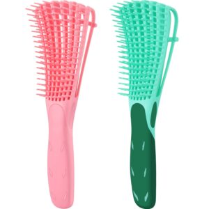 2 pack detangling brush for curly, afro textured 3a to 4c kinky wavy hair - wet/dry/long thick hair exfoliating brush for beautiful and shiny curls (green, pink)