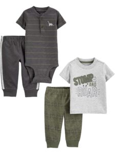 simple joys by carter's baby boys' 4-piece bodysuit, top, and pant set, dinosaur, 18 months